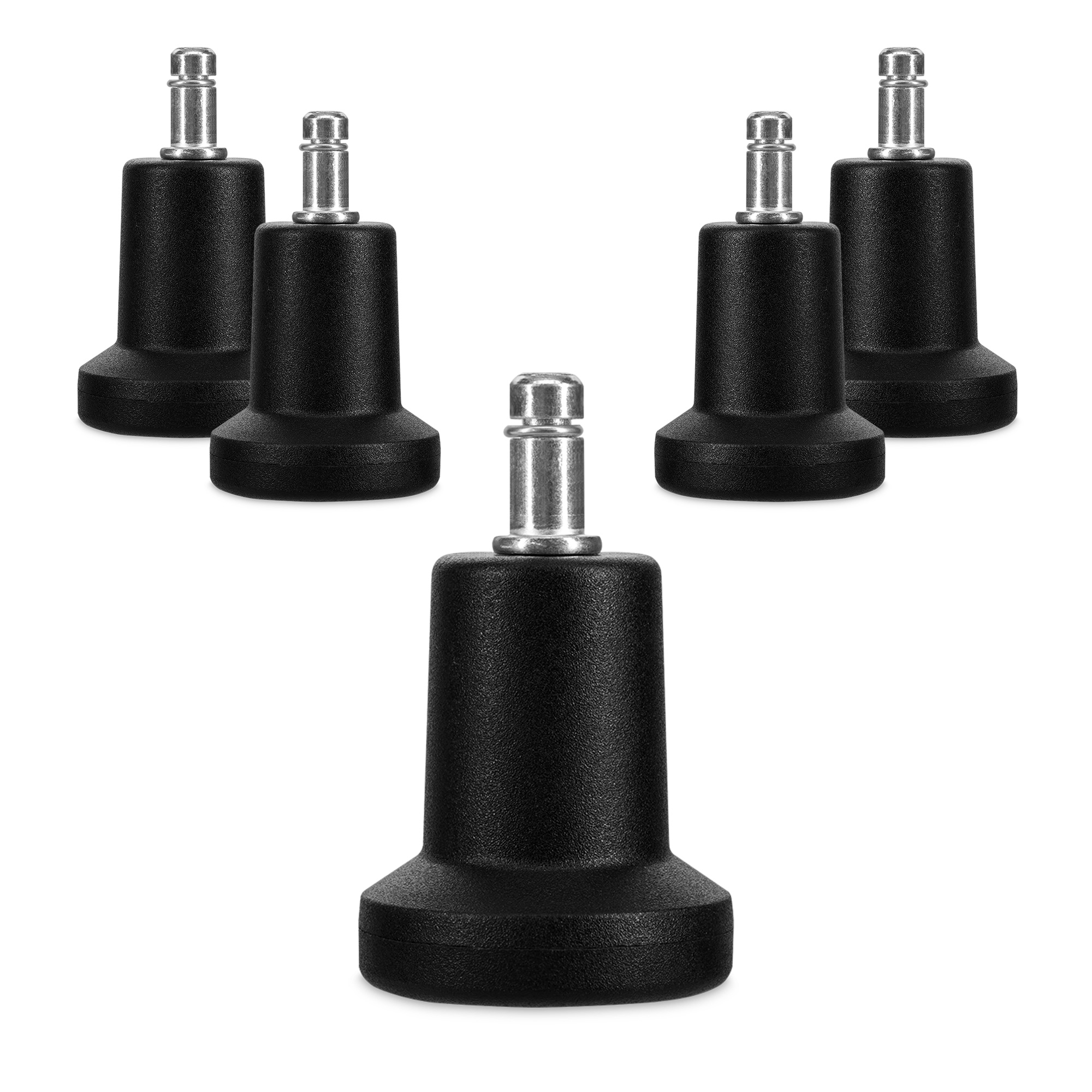 5x Piedini Fissi Sedia Girevole Ufficio - Perno Ø10x22mm Zoccolo Ø50x58mm - Nero